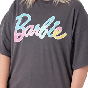 Barbie Oversized T-Shirt Dress Ladies Womens | Adults Pastel Rainbow Logo Short Sleeve Outfit | Charcoal Grey Gifts