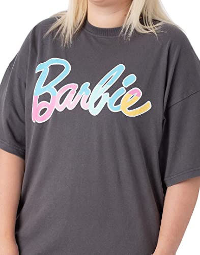 Barbie Oversized T-Shirt Dress Ladies Womens | Adults Pastel Rainbow Logo Short Sleeve Outfit | Charcoal Grey Gifts