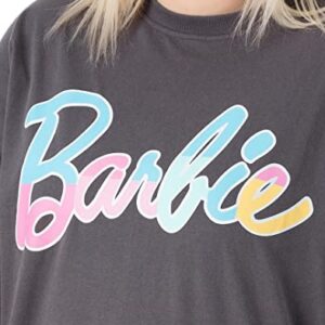 Barbie Oversized T-Shirt Dress Ladies Womens | Adults Pastel Rainbow Logo Short Sleeve Outfit | Charcoal Grey Gifts