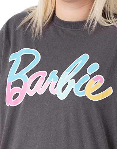 Barbie Oversized T-Shirt Dress Ladies Womens | Adults Pastel Rainbow Logo Short Sleeve Outfit | Charcoal Grey Gifts