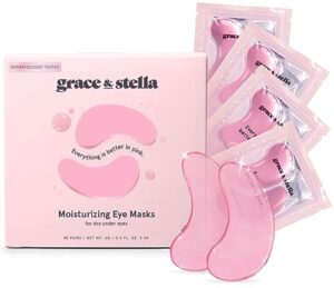 award winning under eye mask (pink, 48 pairs) reduce dark circles, puffy eyes, undereye bags, wrinkles - gel under eye patches, vegan cruelty-free self care by grace and stella