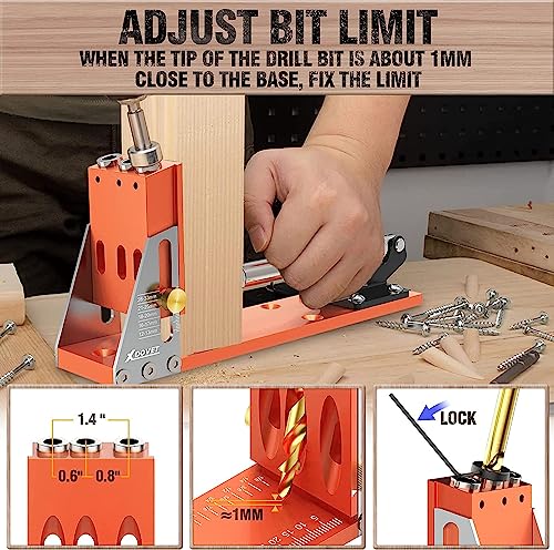 XDOVET Pocket Hole Jig Kit, Professional and Upgraded All-Metal Pocket Screw Jig