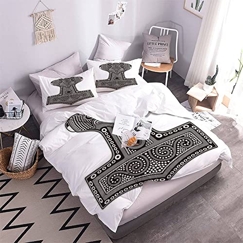 Quilt Cover Queen Size Thor's Hammer 3D Bedding Sets Viking Duvet Cover Breathable Hypoallergenic Stain Wrinkle Resistant Microfiber with Zipper Closure,beding Set with 2 Pillowcase