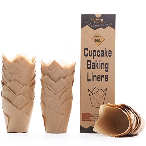 [Nordic Paper] 200pcs Natural Tulip Cupcake Liners for Baking Cups Unbleached EU Parchment paper Tulip Muffin Liners, Cupcake Wrapper for Party, Christmas by Bake Choice