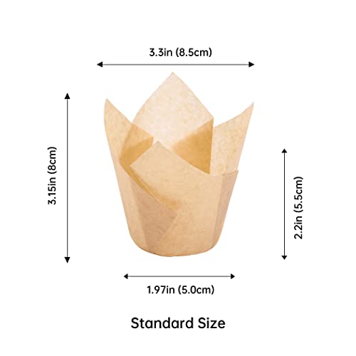 [Nordic Paper] 200pcs Natural Tulip Cupcake Liners for Baking Cups Unbleached EU Parchment paper Tulip Muffin Liners, Cupcake Wrapper for Party, Christmas by Bake Choice