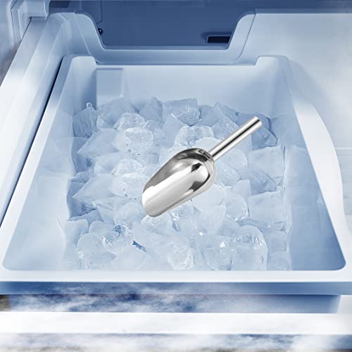 Stainless Steel Ice Scoop with Magnetic Holder for Ice Maker, Kitchen Freezer or Refrigerator，Great Accessory for house appliance with trackless Velcro Included if your appliances are non-magnetic