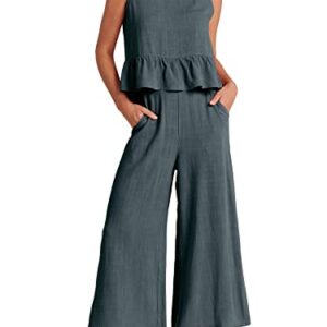 ANRABESS Two Piece Outfits for Women Cruise Resort Wear 2023 Summer Set Vacation Sleeveless Linen Crop Tank Top Casual Matching Lounge Sets Tracksuits Long Pants Jumpsuits Clothes 817shenhui-L