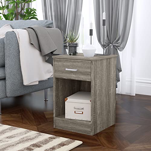 RAAMZO 2-Tier Nightstand End Table Side Table for Bedroom Home Office Bedside Cabinets with 1-Drawer and Open Shelf, Weathered Grey