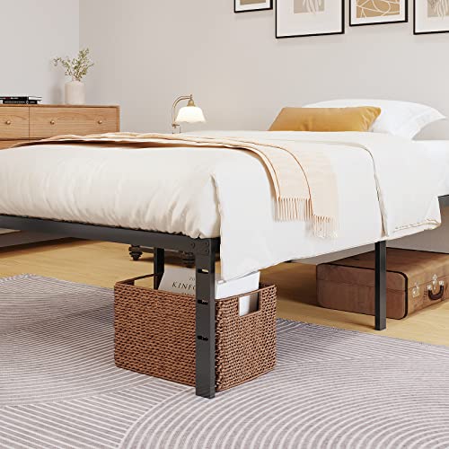 zunatu 18 Inch Twin Metal Bed Frame Foundation No Box Spring Needed Heavy Duty Tall Platform with Large Storage Easy Assembly Mattress Noise Free, Black