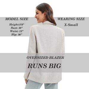 TRNY Women's Houndstooth Blazer Oversized Double-Breasted Suit Blazer Jacket Long Sleeve Casual Boyfriend Style Work Office Blazer with Pockets Mini Beige Houndstooth