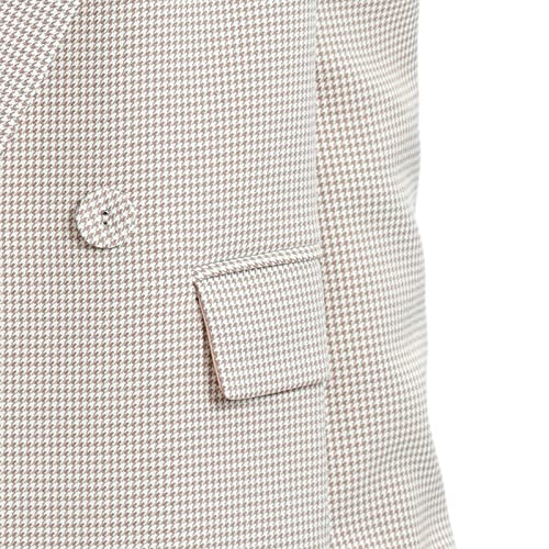 TRNY Women's Houndstooth Blazer Oversized Double-Breasted Suit Blazer Jacket Long Sleeve Casual Boyfriend Style Work Office Blazer with Pockets Mini Beige Houndstooth