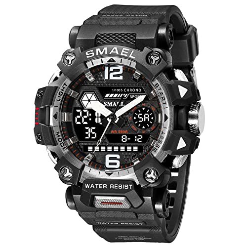 Men's Military Watch Outdoor LED Digital Watch Waterproof Tactical Army Wrist Sports Watches for Men Black Silver_8072