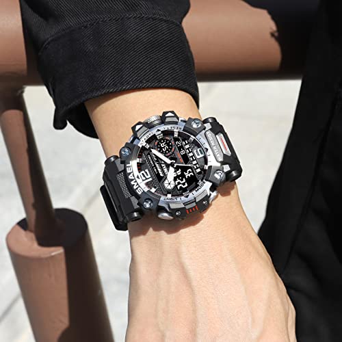 Men's Military Watch Outdoor LED Digital Watch Waterproof Tactical Army Wrist Sports Watches for Men Black Silver_8072