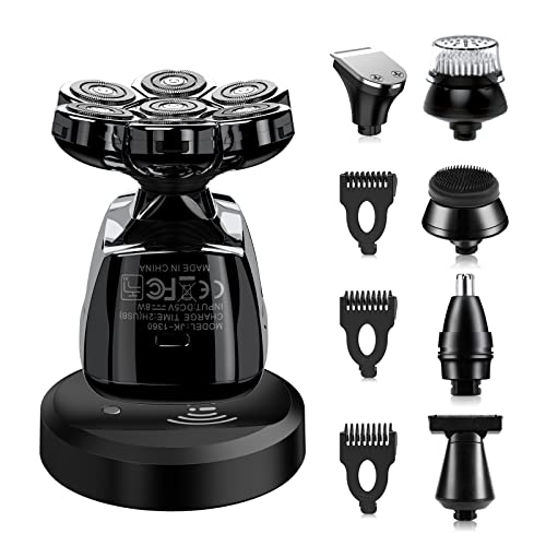 Head Shaver for Men, Electric IPX7 Waterproof Wet/Dry Beard Facial Nose Hair Trimmer, 7D Ultimate Mens Cordless Rechargeable Rotary Shaver Razor with Brushes, Combs & Massager, LED Display