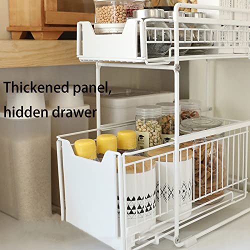 LIFOND Under Sink Storage Under Sink Organizers and Storage, 2 Tier Sliding Cabinet Basket Organizer Drawer, for Kitchen Bathroom Office Countertop Stackable Storage Basket White-Small, White S