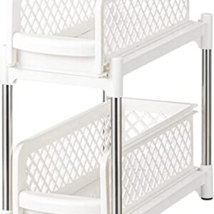 LIFOND Under Sink Storage Under Sink Organizer Storage, 2 Tier Sliding Cabinet Basket Pull Out Organizer Drawer, Kitchen Organization Cabinet Storage Rack, for Bathroom Countertop White, White