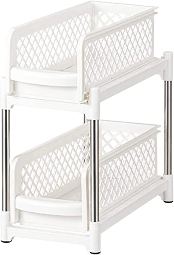 LIFOND Under Sink Storage Under Sink Organizer Storage, 2 Tier Sliding Cabinet Basket Pull Out Organizer Drawer, Kitchen Organization Cabinet Storage Rack, for Bathroom Countertop White, White