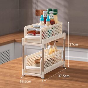 LIFOND Under Sink Storage Under Sink Organizer Storage, 2 Tier Sliding Cabinet Basket Pull Out Organizer Drawer, Kitchen Organization Cabinet Storage Rack, for Bathroom Countertop White, White