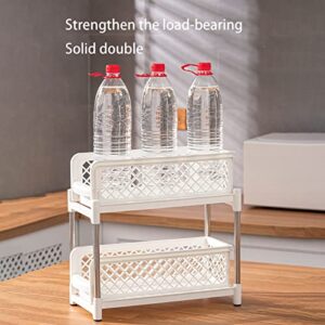 LIFOND Under Sink Storage Under Sink Organizer Storage, 2 Tier Sliding Cabinet Basket Pull Out Organizer Drawer, Kitchen Organization Cabinet Storage Rack, for Bathroom Countertop White, White