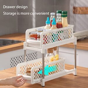 LIFOND Under Sink Storage Under Sink Organizer Storage, 2 Tier Sliding Cabinet Basket Pull Out Organizer Drawer, Kitchen Organization Cabinet Storage Rack, for Bathroom Countertop White, White