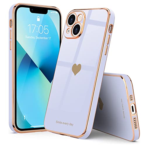 Teageo for iPhone 13 Mini Case for Women Girl Cute Love-Heart Luxury Bling Plating Soft Back Cover Raised Full Camera Protection Bumper Silicone Shockproof Phone Case for iPhone 13 Mini, Purple