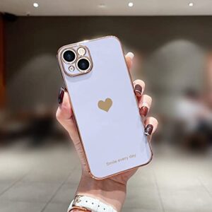 Teageo for iPhone 13 Mini Case for Women Girl Cute Love-Heart Luxury Bling Plating Soft Back Cover Raised Full Camera Protection Bumper Silicone Shockproof Phone Case for iPhone 13 Mini, Purple