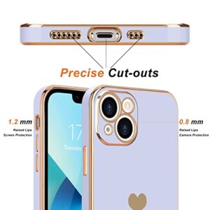 Teageo for iPhone 13 Mini Case for Women Girl Cute Love-Heart Luxury Bling Plating Soft Back Cover Raised Full Camera Protection Bumper Silicone Shockproof Phone Case for iPhone 13 Mini, Purple