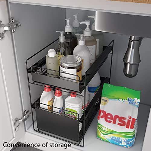 LIFOND Under Sink Storage Under Sink Organizer Rack with Sliding Storage Drawer, 2 Tier Pull Out Cabinets Organizer Shelf, Sliding Kitchen Countertop Storage Basket White-Large, White L