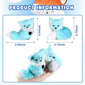 2-Piece Blue Mini Fox Simulation Toy Figures - Fur-Stuffed, Standing & Sitting Plush Action - for Home, Office & Bag Decoration (3.94x3.54 in, 3.15x2.75 in)