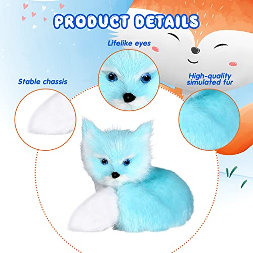 2-Piece Blue Mini Fox Simulation Toy Figures - Fur-Stuffed, Standing & Sitting Plush Action - for Home, Office & Bag Decoration (3.94x3.54 in, 3.15x2.75 in)