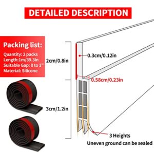 Door Draft Stopper Under Door Seal for Exterior/Interior Doors, Strong Adhesive Door Sweep Soundproof Weather Stripping, 2" W x 39" L, Black