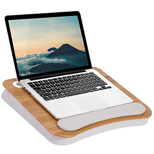 LAPGEAR Memory Foam Lap Desk with Wrist Rest and Media Slot - Medium - Oak Woodgrain - Fits up to 15.6 Inch Laptops and Most Tablet Devices - Style No. 91339