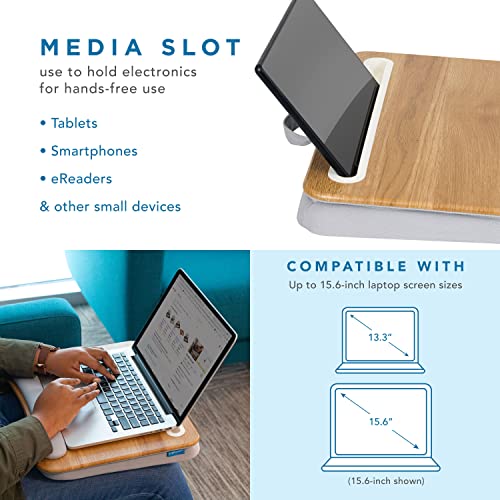 LAPGEAR Memory Foam Lap Desk with Wrist Rest and Media Slot - Medium - Oak Woodgrain - Fits up to 15.6 Inch Laptops and Most Tablet Devices - Style No. 91339