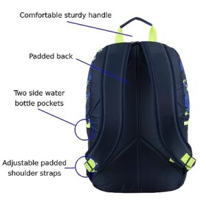 FUEL Backpack with Lunch Box Combo – 18” Two Compartment Water Resistant Durable Adjustable Straps with Side Water Bottle Pockets 2 in 1 Set - Blue w/Neon Digital