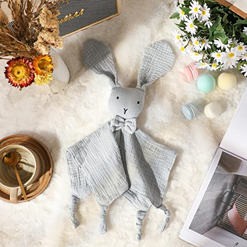 EMBRUNIOICE Baby Bunny Security Blanket,Muslin Soft Loveys for Babies Newborn Essentials Baby Gifts for Unisex (Grey)