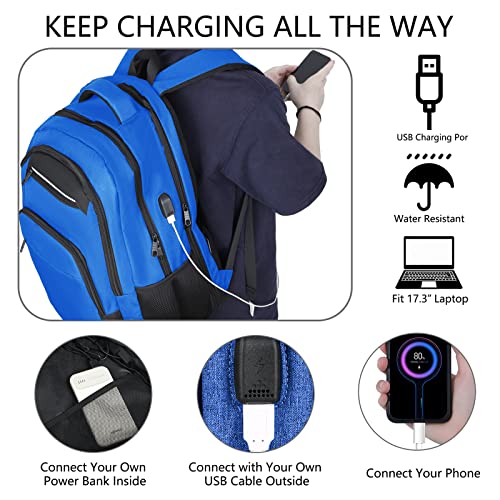 Large Backpack Men, Extra Large Laptop Backpack, Business Luggage College Casual Daypack Backpack Airline Approved with USB Charging Port, Durable Extra Large Backpack Computer Notebook Backpack, Blue