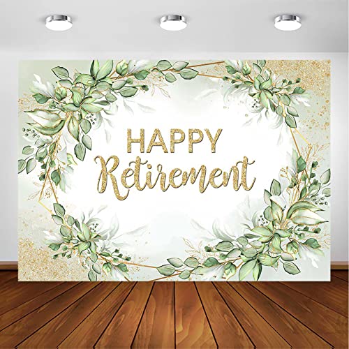 Avezano Sage Green Retirement Party Decorations Sprinkle Gold Dots Happy Retirement Backdrop Greenery Leaves Retire Photoshoot Background Banner (10x8ft)