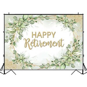 Avezano Sage Green Retirement Party Decorations Sprinkle Gold Dots Happy Retirement Backdrop Greenery Leaves Retire Photoshoot Background Banner (10x8ft)