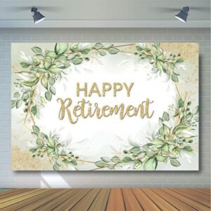 Avezano Sage Green Retirement Party Decorations Sprinkle Gold Dots Happy Retirement Backdrop Greenery Leaves Retire Photoshoot Background Banner (10x8ft)