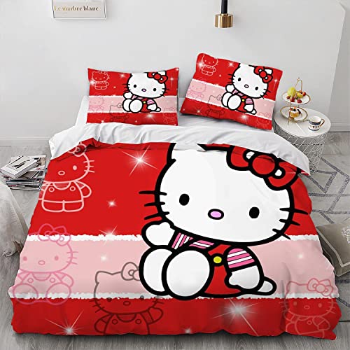 AKARDO Kitty Cat White Cat Anime Duvet Covers, Soft Microfiber Washed Duvet Cover Set 3 Pieces with Zipper Closure,Beding Set (16,Twin (68"x86"))