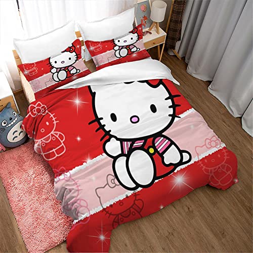 AKARDO Kitty Cat White Cat Anime Duvet Covers, Soft Microfiber Washed Duvet Cover Set 3 Pieces with Zipper Closure,Beding Set (16,Twin (68"x86"))