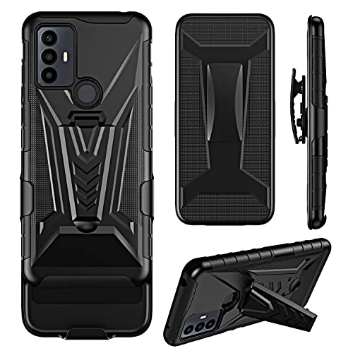 Thousand Gear Case for TCL 30SE 5G, TCL 305 / TCL 306 Case Holster with Screen Protector, Swivel Belt Clip Holster with Kickstand, Heavy Duty Full Body Shockproof Protector Phone Cover (Black)