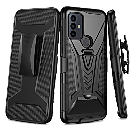 Thousand Gear Case for TCL 30SE 5G, TCL 305 / TCL 306 Case Holster with Screen Protector, Swivel Belt Clip Holster with Kickstand, Heavy Duty Full Body Shockproof Protector Phone Cover (Black)