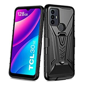 Thousand Gear Case for TCL 30SE 5G, TCL 305 / TCL 306 Case Holster with Screen Protector, Swivel Belt Clip Holster with Kickstand, Heavy Duty Full Body Shockproof Protector Phone Cover (Black)