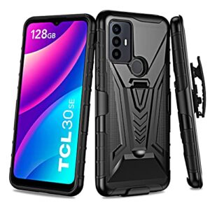 Thousand Gear Case for TCL 30SE 5G, TCL 305 / TCL 306 Case Holster with Screen Protector, Swivel Belt Clip Holster with Kickstand, Heavy Duty Full Body Shockproof Protector Phone Cover (Black)