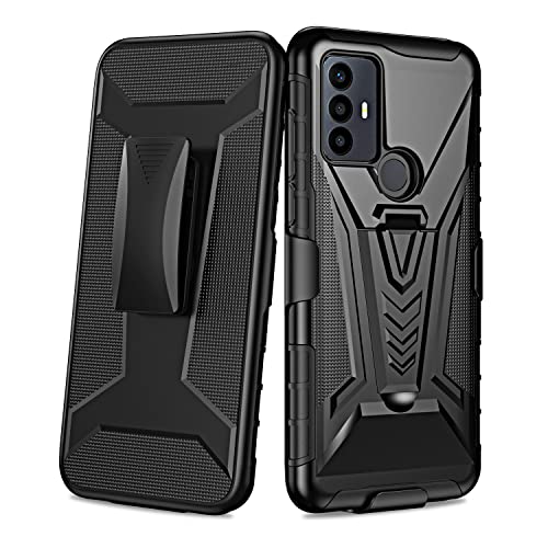 Thousand Gear Case for TCL 30SE 5G, TCL 305 / TCL 306 Case Holster with Screen Protector, Swivel Belt Clip Holster with Kickstand, Heavy Duty Full Body Shockproof Protector Phone Cover (Black)