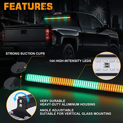 XRIDONSEN 35 inch Traffic Advisor Light Bar 144 LED Green Amber strobe lights Emergency Warning Flashing Safety Interior Windshield w/Directional Arrow for Construction Vehicles plow Trucks