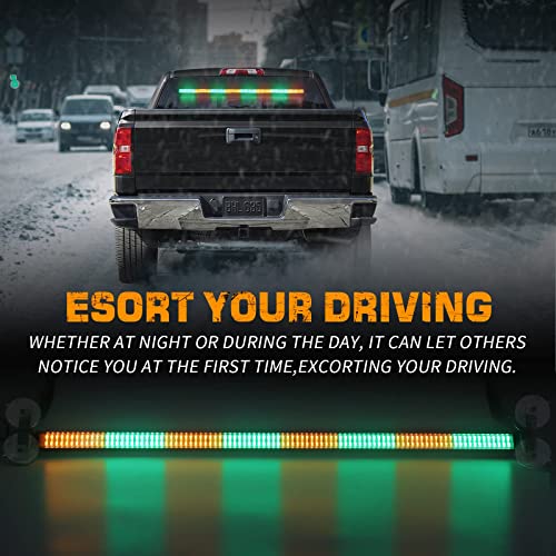 XRIDONSEN 35 inch Traffic Advisor Light Bar 144 LED Green Amber strobe lights Emergency Warning Flashing Safety Interior Windshield w/Directional Arrow for Construction Vehicles plow Trucks