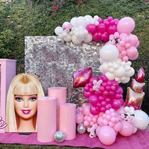 128pcs pink balloon garland arch kit,hot pink baby pink white balloons with heart lip lipstick balloon for girls birthday princess theme party background bridal shower barbie baby shower decorations