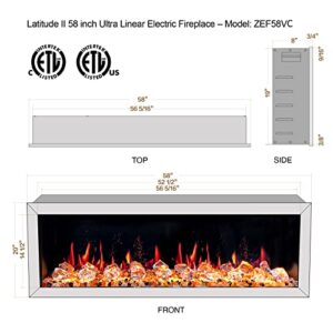 Litedeer Homes Latitude II 58" Smart Electric Fireplace with App, Crackling Fire Sounds, Diamond-Like Crystal, Black - ZEF58VC